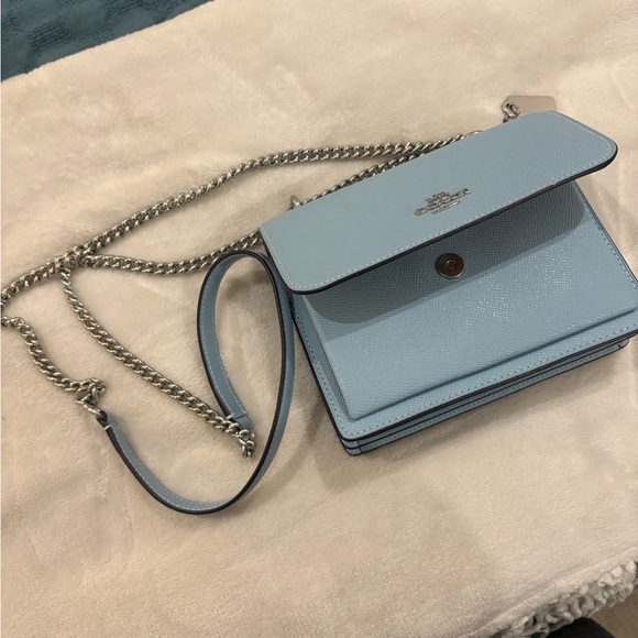Coach | Bags | Coach Sky Blue Crossbody Bag With Chain Strap | Poshmark